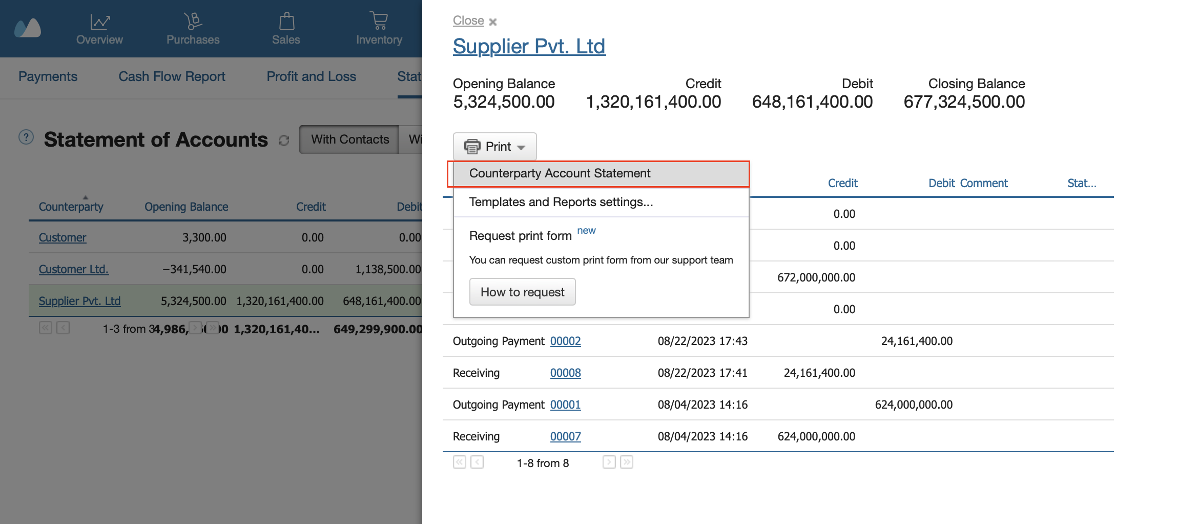 Counterparty Account Statement – Kladana